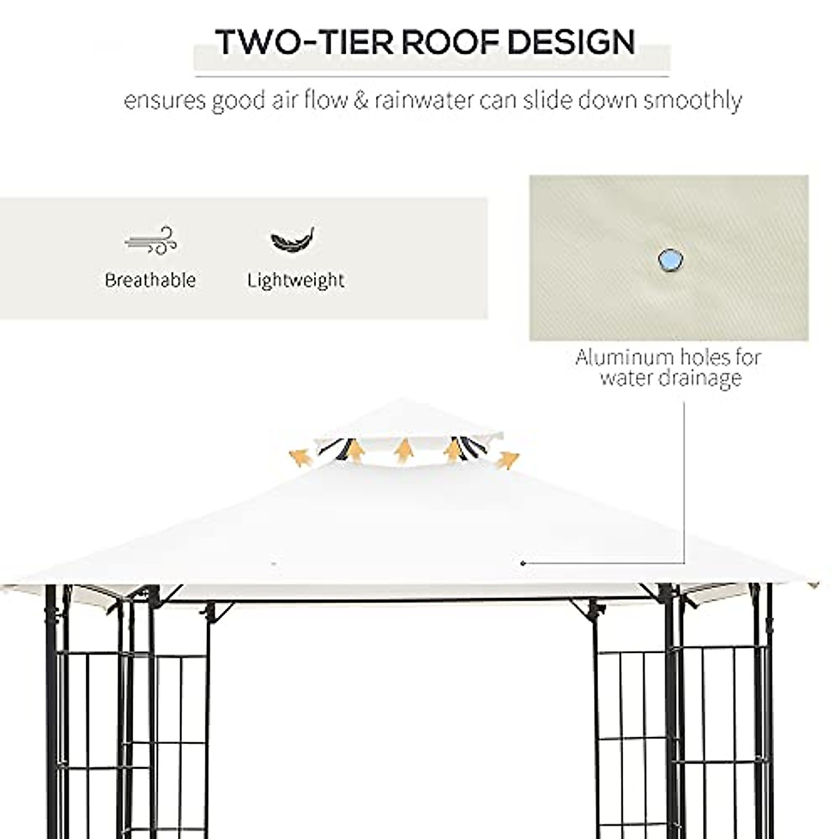 Outsunny 10' x 10' Patio Gazebo, Double Roof Outdoor Gazebo Canopy Shade Shelter with Metal Corner Frame Screen Wall, for Garden, Lawn, Backyard and Deck
