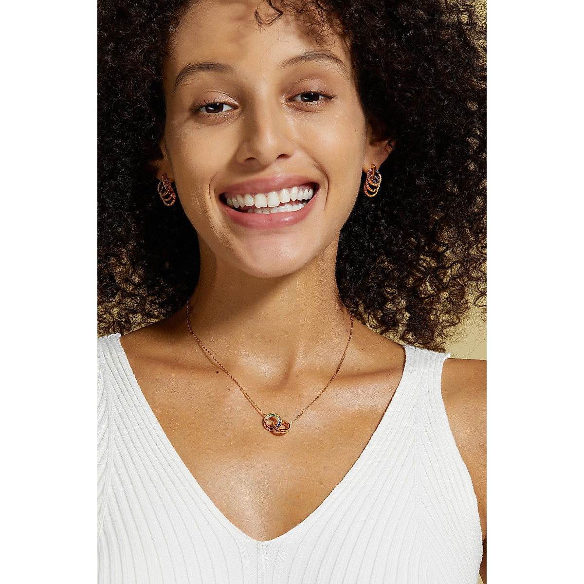 ALLNOEL Colorful Cubic Zirconia Necklace Gold Sterling Silver Double Ring Necklace Simple Gold Collarbone Chain Necklace for Women Girls