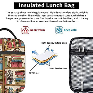 Lizinna Nerd Book Lover Kitty Sleeping Over Bookshelf Library Academics Feline Boho Design Reusable Lunch Bag