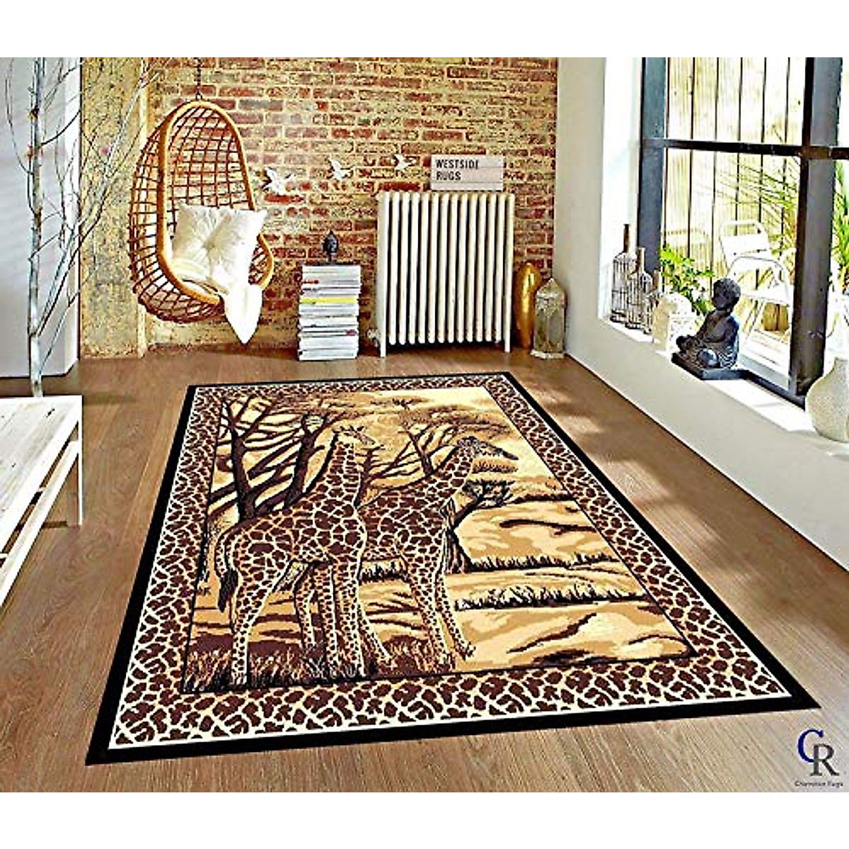 Champion Rugs Giraffe Area Rug African Safari Animal Carpet (3’ 11” X 5’ 2”)