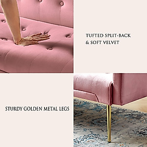 Anwick 72" Modern Velvet Sofa Bed Futon,Convertible Folding Sleeper Bed Couches with 3 Adjustable Backrests,Tufted Recliner Loveseat with Golden Chrome Legs for Small Living Room Office (Pink)