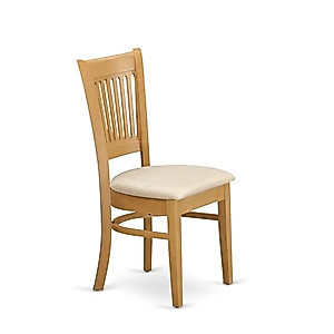 East West Furniture DMVA3-OAK-C 3 Piece Kitchen Table Set for Small Spaces Contains a Round Dining Table with Dropleaf and 2 Linen Fabric Dining Room Chairs, 42x42 Inch, Oak