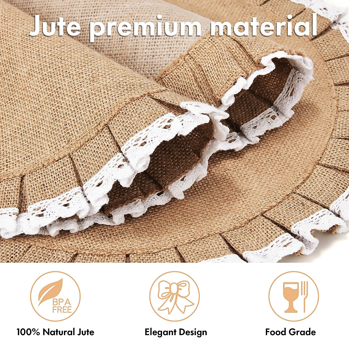 Junxia Burlap Round Placemats Set of 4 Place Mats for Dining Tables 15 Inch Kitchen Jute Ruffled Lace Farmhouse Table Mats