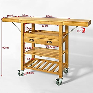 IRDFWH Extendable Kitchen Trolley Cart with 2 Folding Hinged Side Boards Removable Tray