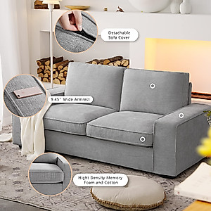 LEISLAND 88.58" Modern Sofas Couches for Living Room, Chenille Sofas & couches with Square Armrest, Removable Low-Back Sofa Cushion and Detachable Sofa Cover/Easy to Install(Light Grey)