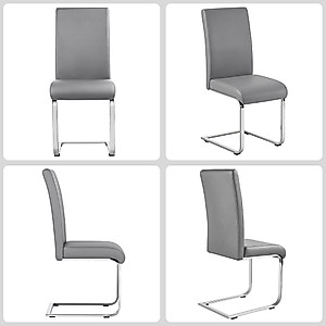 Yaheetech 6PCS Kitchen Chairs High Back Modern Leather Living Room Chair with Metal Frame, Light Gray