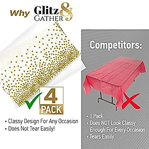 Glitz&Gather Heavy Duty Plastic Table Cloth For Parties Disposable 4 Pack, 54''x108'' for Rectangle Table |Decorative Durable,Waterproof & Wrinkleless Gold TableCloth |Plastic Table Cover For Weddings