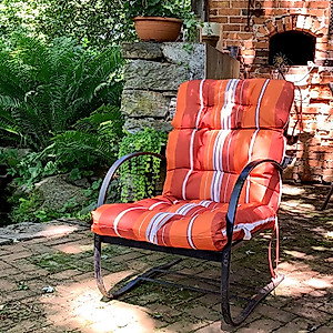 EAGLE PEAK Tufted Outdoor/Indoor High Back Patio Chair Cushions, Set of 2, 46'' x 22'', Red Stripes