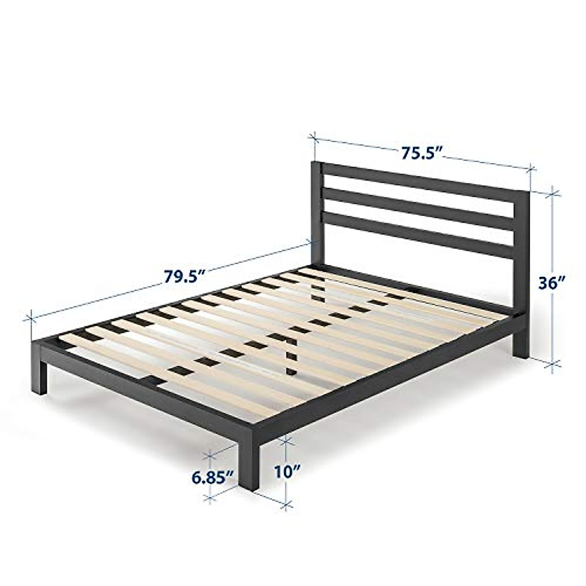 Mellow 10 inch Heavy Duty Metal Platform Bed W/Headboard/Wooden Slat Support/Mattress Foundation (No Box Spring Needed), King, Black
