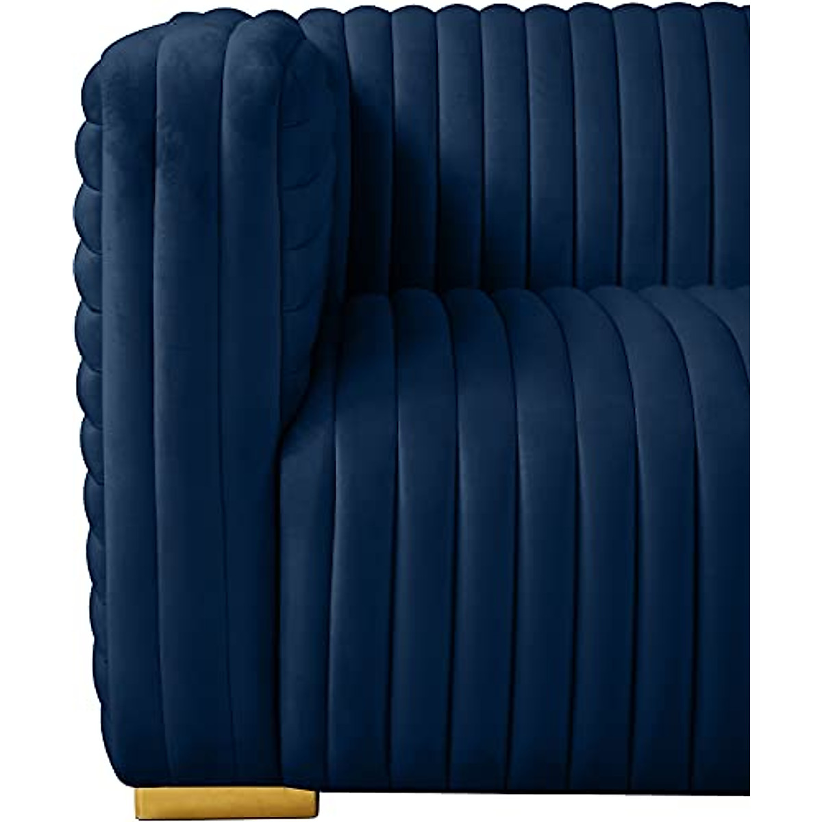 Meridian Furniture 640Navy-L Ravish Collection Modern | Contemporary Velvet Upholstered Loveseat with Deep Channel Tufting + Both Gold & Chrome Legs Included