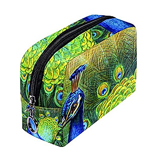 TBOUOBT Cosmetic Travel Bags, Makeup Case, Makeup Bag for Toiletries, Animal Peacock Green Feather