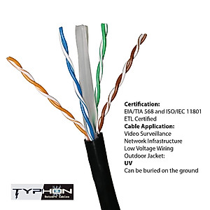 Typhon Cat6 Direct Burial Outdoor Network Cable Solid Pure Copper UTP 23AWG UV Resistant