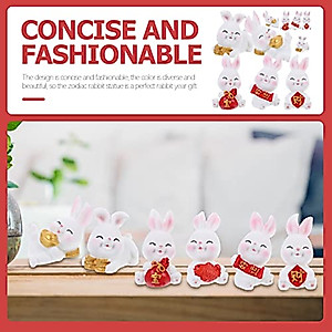 DECHOUS 10pcs Small Landscape Ornaments Zodiac Rabbit Figurine Zodiac Bunny Figurines Easter Bunny Figurines Car Dashboard Ornament Fairy Decor Rabbit Year Decors Animal Display Resin