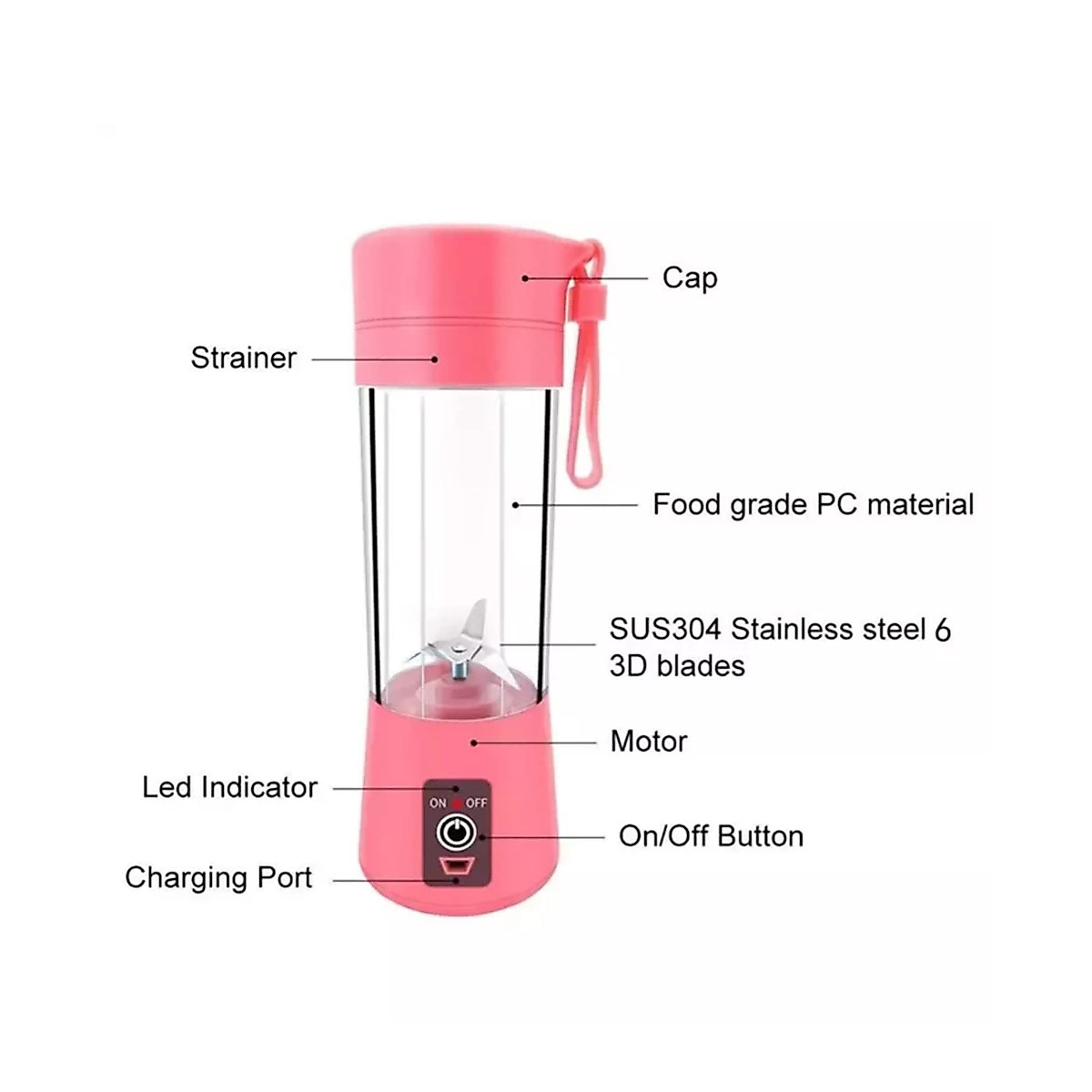 Portable Blender Smoothies Personal Blender Mini Shakes Juicer Cup USB Rechargeable. (Pink)