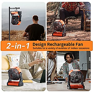 Camping LED Fan with Light, 20000mAh Rechargeable Battery Powered Outdoor Tent Fan with Light and Hook, 4 Speed, Personal USB Desk Fan for Camping, Fishing, Power Outage,Hurricane, Worksite