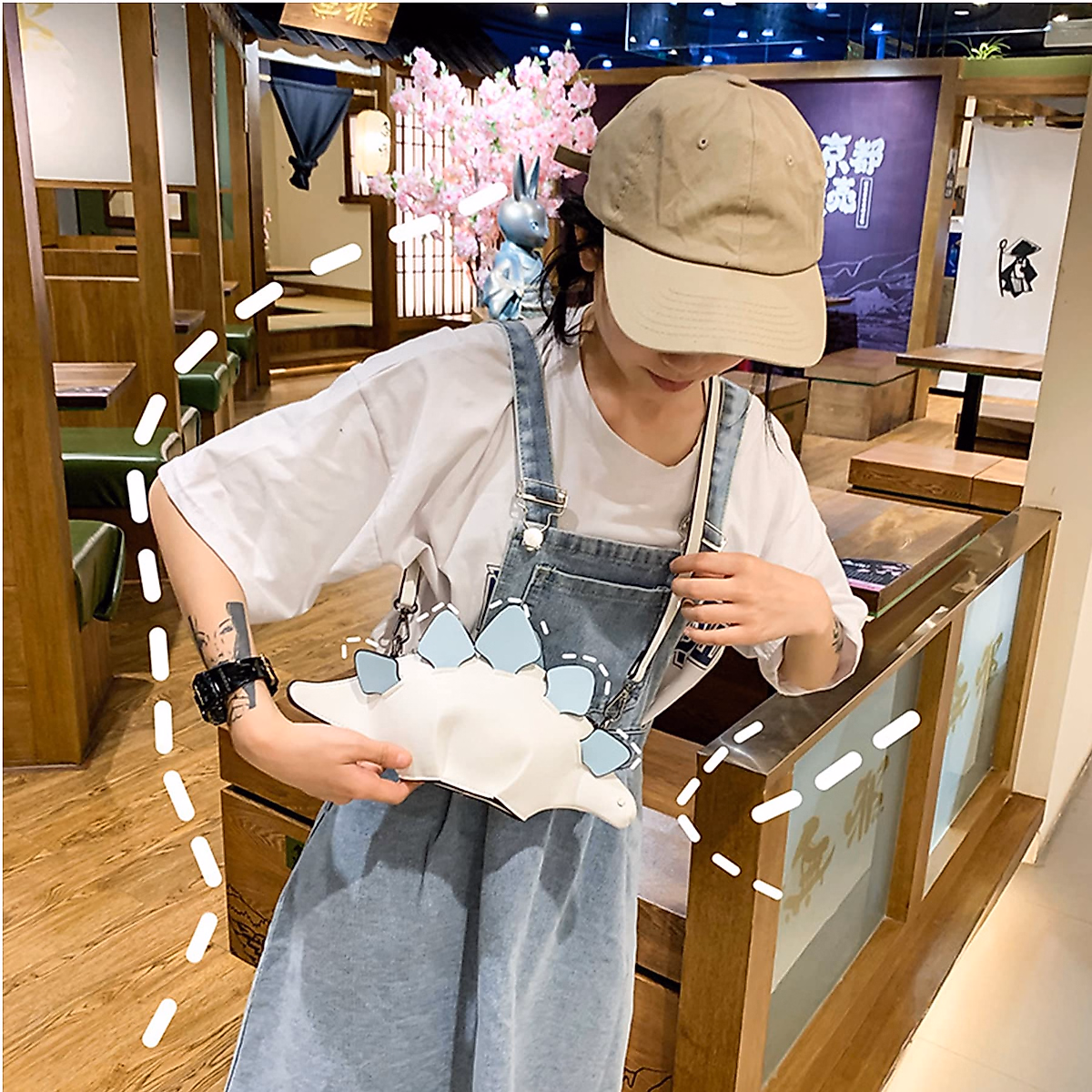 WLC Dinosaur Shoulder Purses,PU Cartoon CrossBody Bag for Girl Women(White)