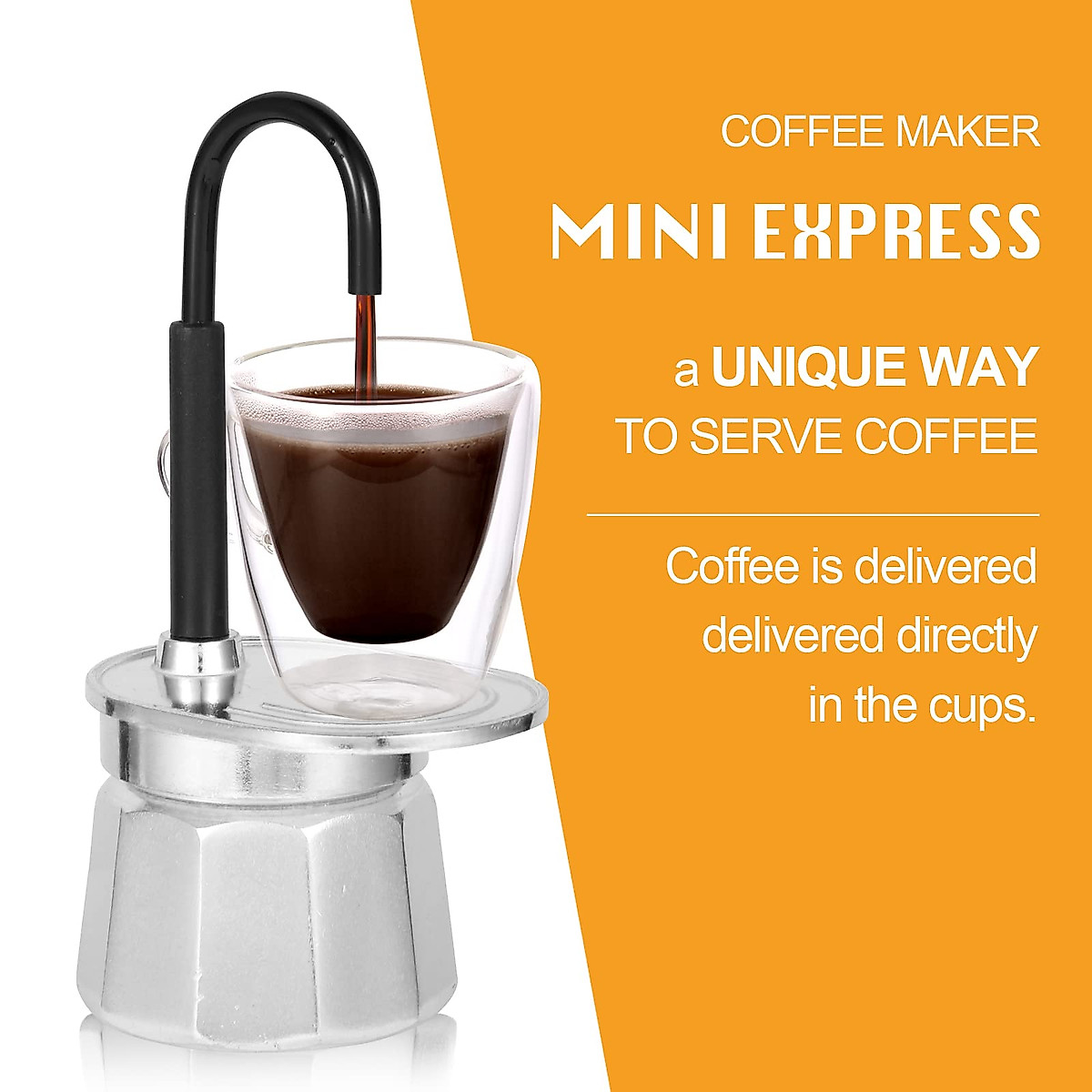 MVPLUE-Mini Express Swiss Single Tube Moka Pot Aluminum Silver，Moka Set includes One Double Wall 3oz Cup,Enjoy delicious coffee in no time