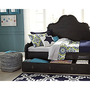 Signature Design by Ashley Chevron Handmade Woven Pouf 18 x 18, Blue and White