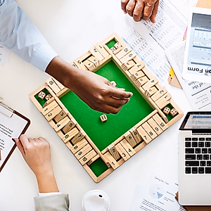 ropoda Wooden Shut The Box Game (2-4 Players) - Large 4 Sided Board, 8 Dice, Rules - Amusing Addition Game for Kids & Adults, 12 Inch