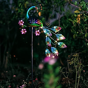 DREAMSOUL Pathway Lights Solar Powered, Metal Peacock Garden Decor - Waterproof Peacock Solar Walkway Lights for Outdoor Yard Lawn Driveway Decorations