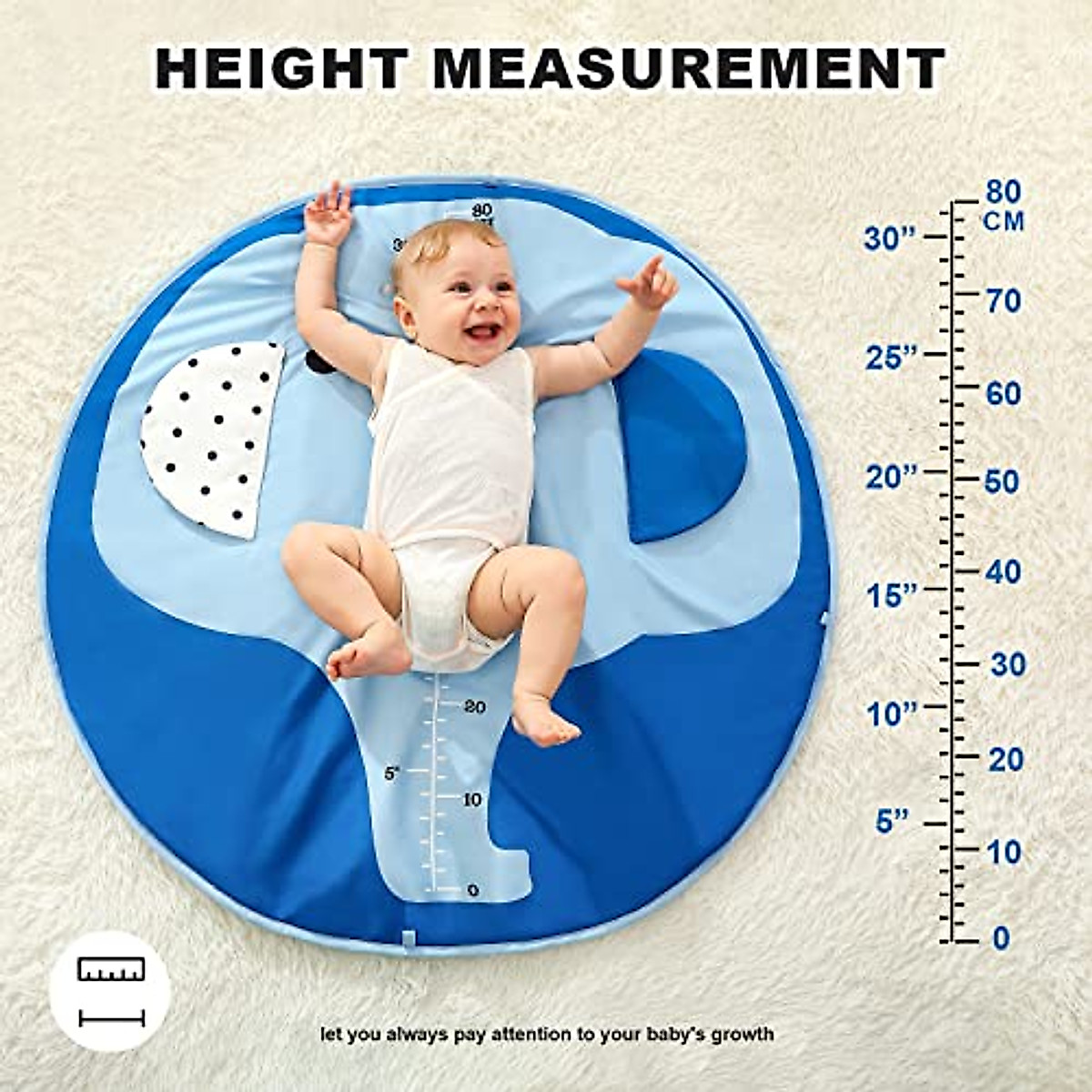 SYNPOS Baby Gym Play Mat, Baby Play Mat with 10 Toys for Sensory and Motor Skill Development, Baby Gym Activity Mat with Elephant Security Blanket, Rainbow Play Mat for Baby Gift