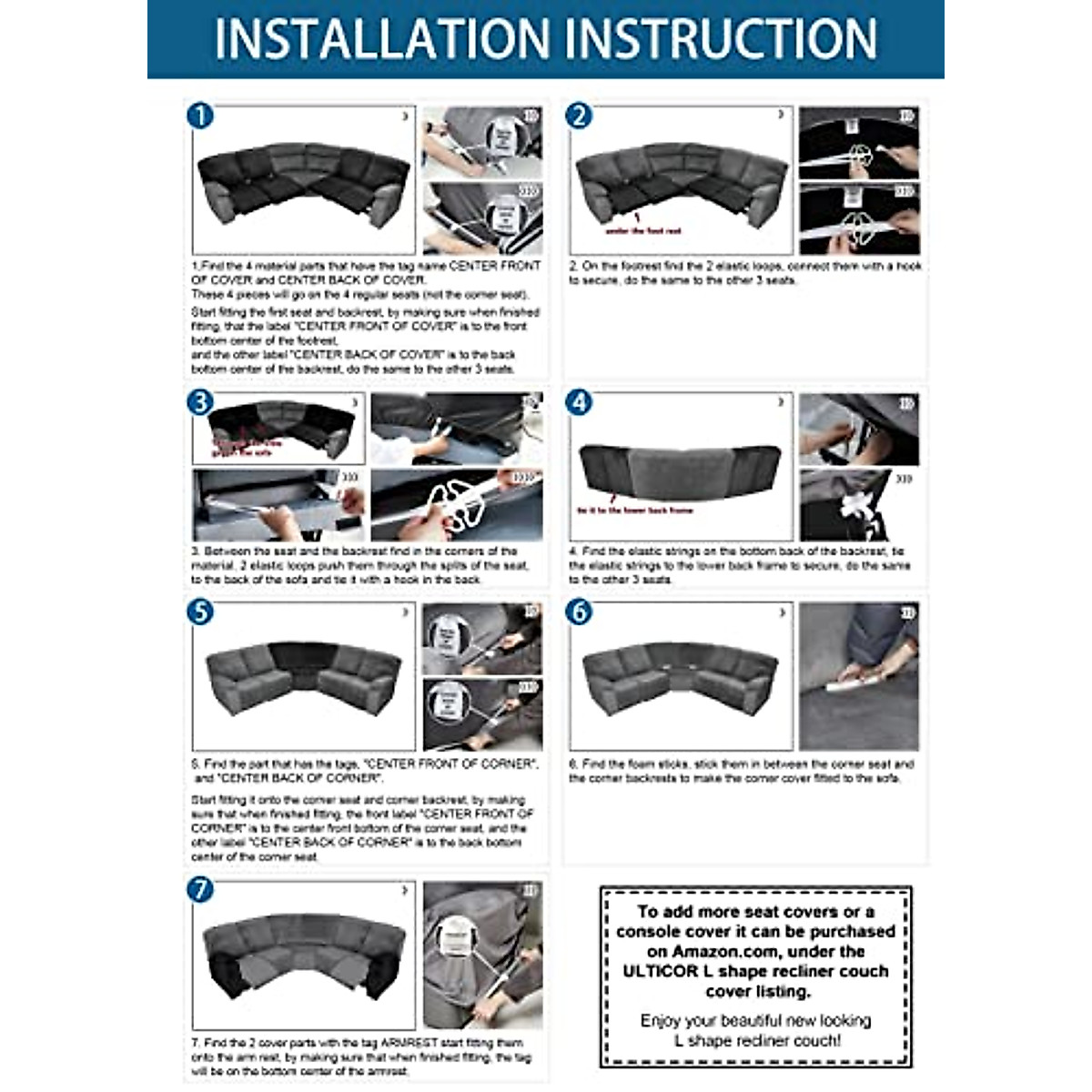 5-Seat Sectional Recliner Sofa Covers,4 Seater & 1 Corner Seat 5 Seater Stretch Recliner Couch Cover Slipcover for Reclining L Shape Recliner Corner Sofa,Soft,Washable Couch Covers,Navy Blue,Jacquard