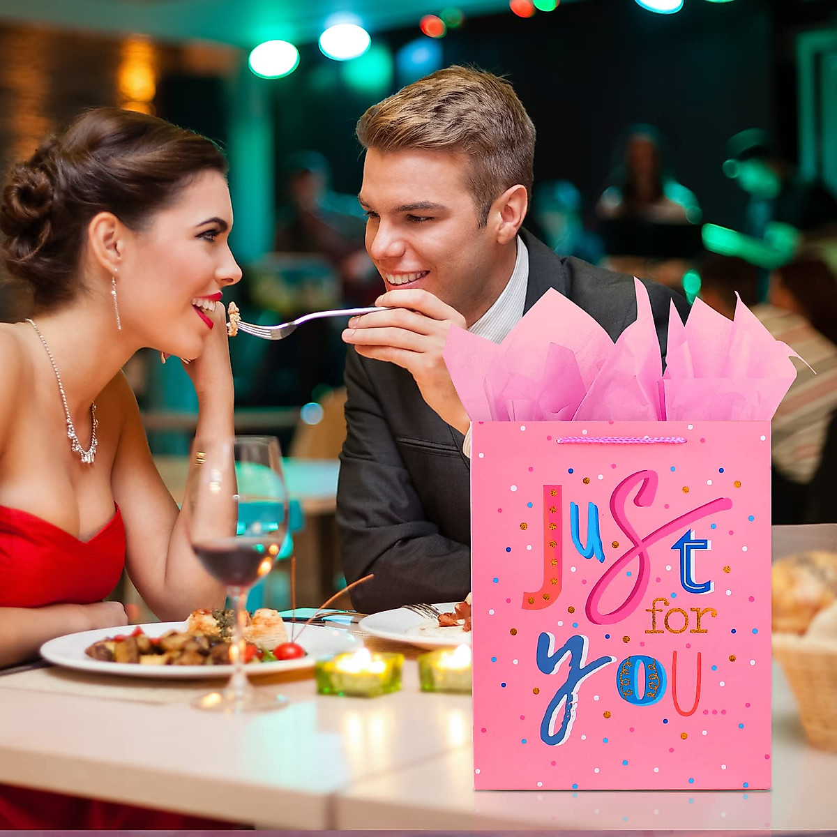 Gift Bag Large Gift Bags Set,12.5"Birthday Gift Bag for Girls Women,2 Pack Paper Gift Bags with Tissue Paper,Variety Green Pink Gift Bag Present Bags Big Gift Bag Birthday Bags with Handle,Gift Wrap Bags for Birthday Patry,Anniversary,Wedding,Valentine's