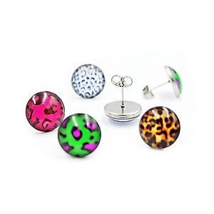 ONEP Cheetah Earrings Women's Leopard Print Stainless Steel Stud Earring (12 Pairs)