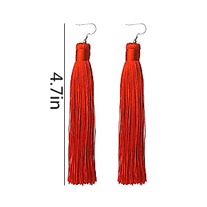 MELUOGE Women's Knotted Tassel Long Earrings 4.7" (B:Red)