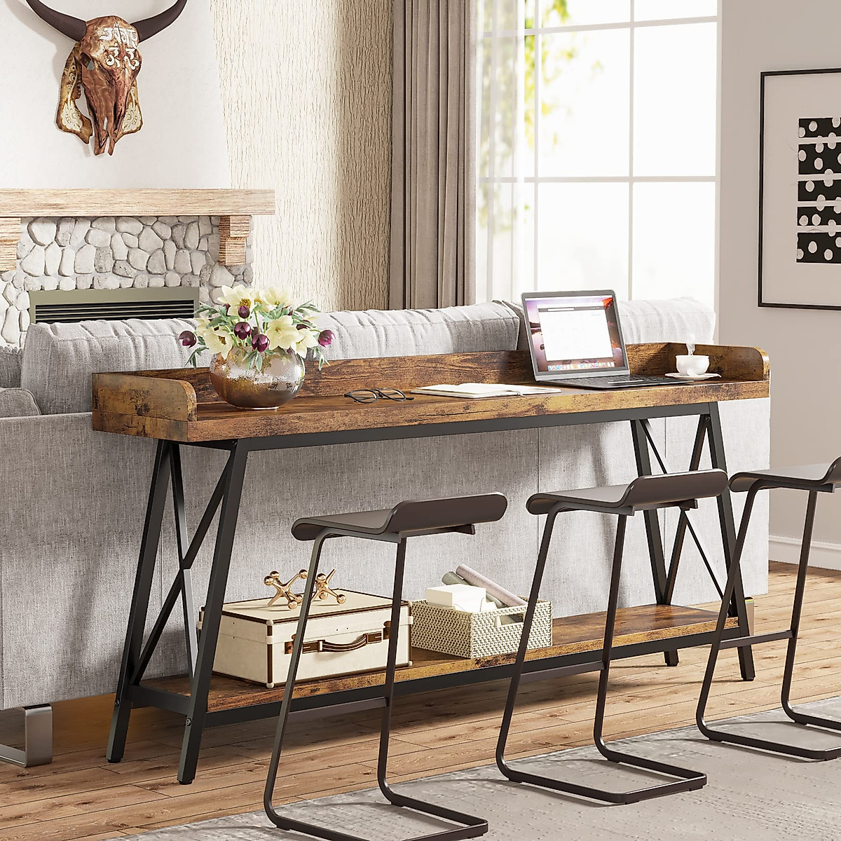 LITTLE TREE 70.9 Inch Long Console Table Behind Couch, Narrow Entryway Table