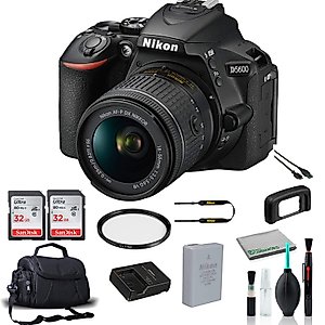 Nikon D5600 DX-Format DSLR Camera with 18-55mm Lens 1576 Bundle with 2X 32GB Memory Cards + Carrying Case + More