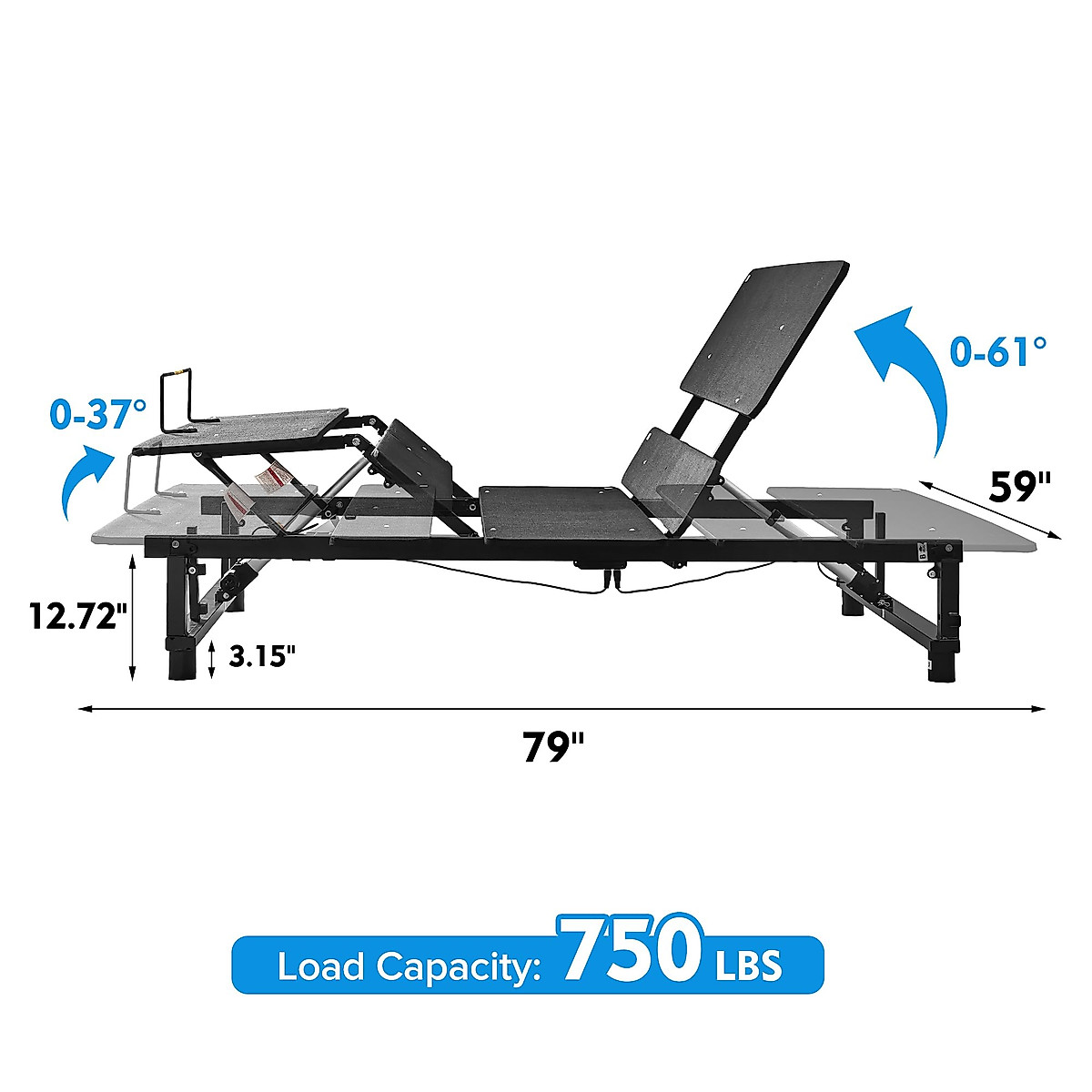 HZXINKEDZSW Ergonomic Adjustable Metal Bed Frame Queen Size with Wireless Remote Control,Head and Foot Incline,Quiet Motor,Zero-Gravity and High Weight Capacity,Smart Bed,Easy Self-Assembly (Queen)