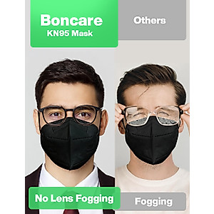 Boncare KN95 Face Masks 50 Pack, Black, 5-Layer Disposable Face Masks, Breathable and Comfortable