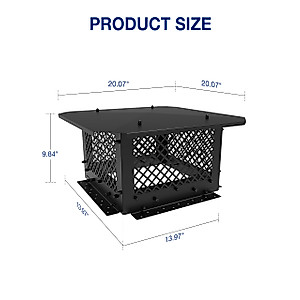 Hahaemall Chimney Cap, 14" x 14" Chimney Cover, Chimney Rain Caps, Fireplace Chimney Caps for Outside Adjustable Bottom to Fit Existing Clay Flue Tile Sizes, Black
