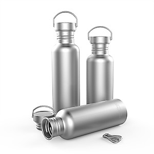 TRIPLE TREE 34 OZ Uninsulated Single Walled Stainless Steel Sports Water Bottle 18/8 Food Grade for Cyclists, Runners, Hikers, Beach Goers, Picnics, Camping - BPA Free