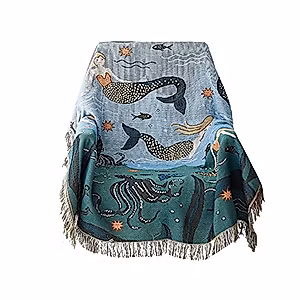 shlutesoy Throw Blankets, Throw Blanket, Mermaid Fish Ocean Tassel Sofa Cover Couch Chair Throw Blanket Carpet Tapestry 180cm x 230cm