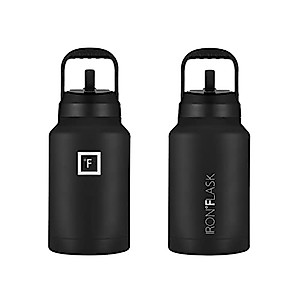 IRON °FLASK Sports Water Bottle - 128 Oz/One Gallon, 2 Lids, Straw and Spout, Leak Proof, Vacuum Insulated Stainless Steel, Hot Cold, Double Walled, Simple Thermo Mug, Metal Canteen Jug Growler