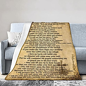 Psalm 91 Blanket Christian Gifts (50x40inch)- Religious Throw Blanket Soft Lightweight Cozy Plush Warm Blankets for Women Men
