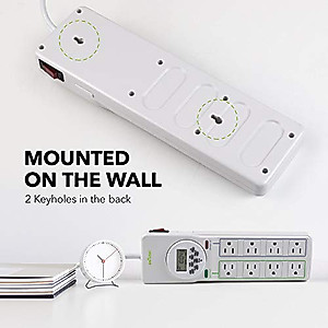 BN-LINK 8 Outlet Surge Protector with 7-Day Digital Timer (4 Outlets Timed, 4 Outlets Always On) - White