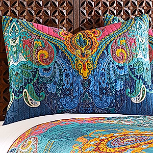 Levtex Home - Mackenzie Quilt Set - Full/Queen Quilt (88x92in.) + Two Standard Pillow Shams (26x20in.) - Bohemian - Teal, Orange, Yellow, Green, Blue - Cotton Fabric