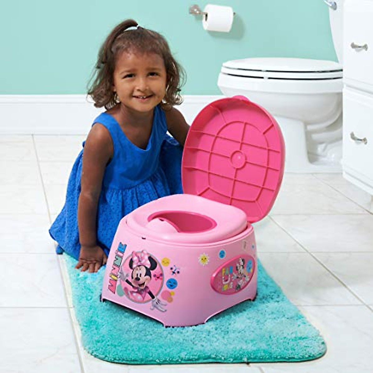 Disney's Minnie Mouse Made You Smile 3-in-1 Potty Training System for Toilet Training Kids, Multi-Stage Potty Training - Floor Potty, Detachable Potty Ring, Step Stool|Toilet Seat for Kids&Toddlers