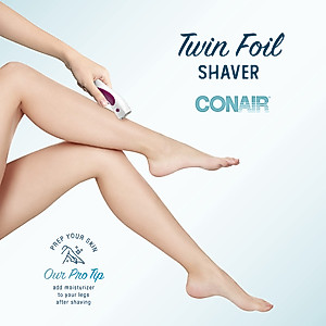Conair Body and Facial Hair Removal for Women, Cordless Electric Dual Foil Shaver & Trimmer, Perfect for Face, Ear/Nose, Eyebrows, Legs, and Bikini Lines