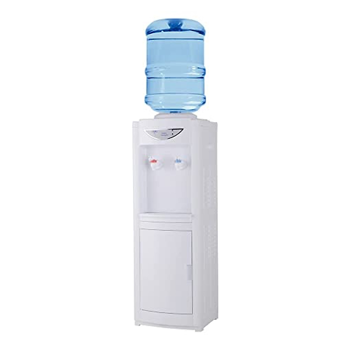 Water Cooler Dispenser for 5 Gallon Bottles, Top Loading Hot & Cold Water Freestanding Electric Water Cooler Machine with Child Safety Lock Perfect for Home Office w/Storage Cabinet, White