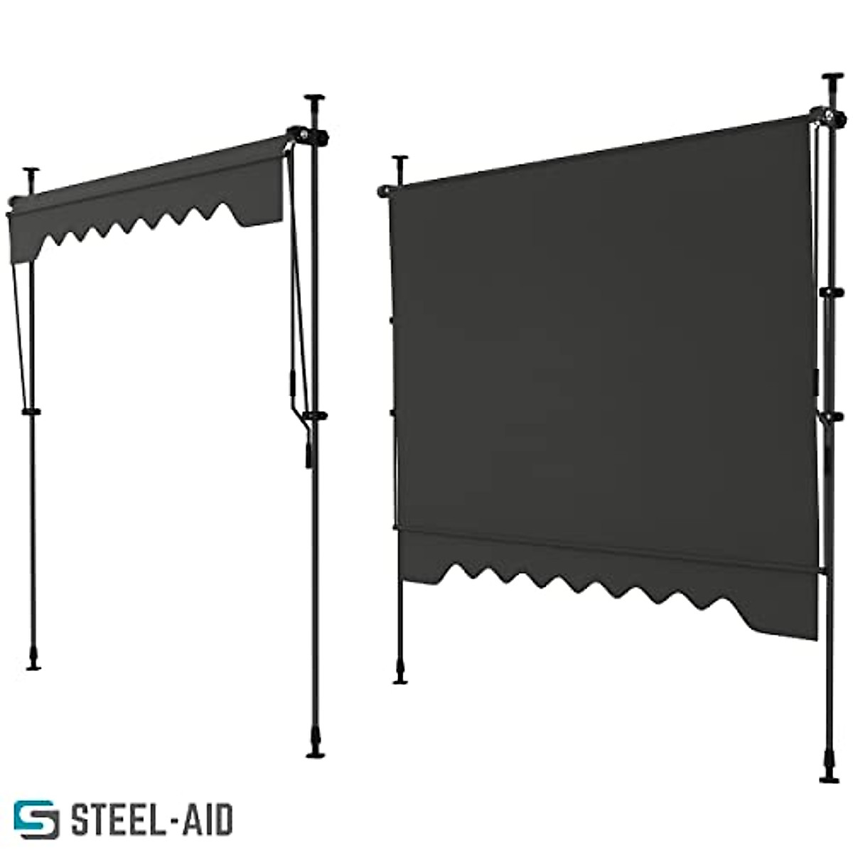 STEELAID Manual Retractable Awning – 118” Non-Screw Outdoor Sun Shade – Adjustable Pergola Shade Cover with UV Protection – 100% Polyester Made Outdoor Canopy – Ideal for Any Window or Door