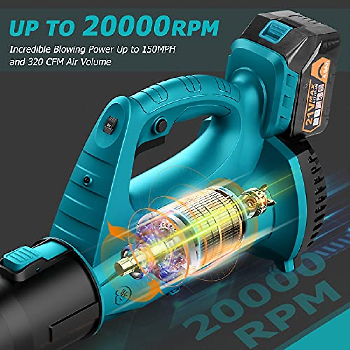 Cordless Leaf Blower - BHY 320 CFM 150 MPH Battery Leaf Blower with 4.0Ah Battery & Charger, 2 Section Tubes, 6-Speed Dial, Electric Leaf Blower for Dust, Snow Debris,Yard, Work Around The House