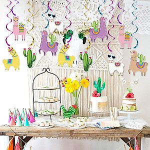 20Pcs Llama Cactus Hanging Swirl Decorations, Llama Party Hanging Swirl Bolivian Peru Alpaca Party Llama Birthday Party Supplies for Cinco De Mayo Mexican Fiesta Party Llama Baby Shower Decoration