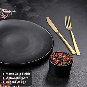 Kikbioee 20-Piece Matte Gold Silverware Set, Forged Stainless Steel Cutlery Set, Bevel Handle Flatware Set, Modern Matte Gold| Dishwasher Safe| Service for 4