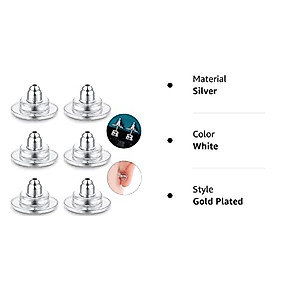3-Pairs 925 Sterling Silver Locking Earring Backs Replacements for Diamond Studs,14K White Gold Plated Hypoallergenic Secure Earring Backs (White Gold)
