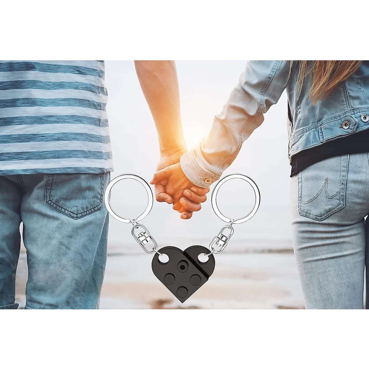 LGOUYGG Matching Brick Keychain for Couples, Cute Heart Shape Keychains Set, Sweet Gifts for Girlfriend Boyfriend Friendship (Black)