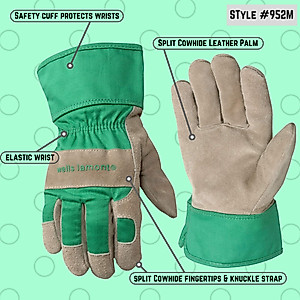 Wells Lamont Kids Work and Garden Gloves with Safety Cuff, Fits Youth Ages 5-8 (952M), Abrasion Resistant, Green